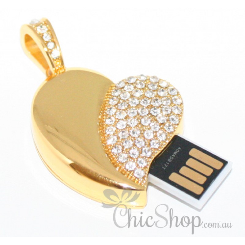 Gold Colour Heart-Shaped Jewelry USB Flash Drive 8GB