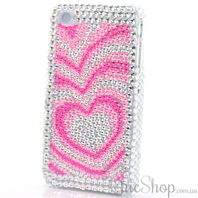 iPhone 4/4s Pink/Silver Heart Cover / Case