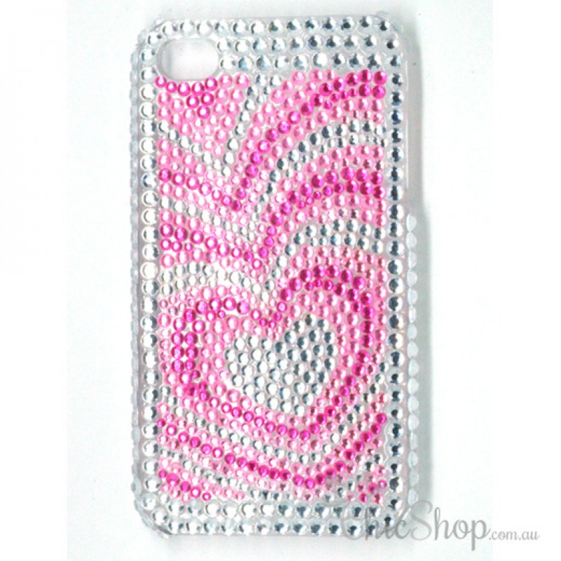 iPhone 4/4s Pink/Silver Heart Cover / Case