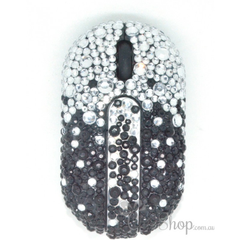 Black/Silver Wireless Crystal Bling Computer Mini Mouse