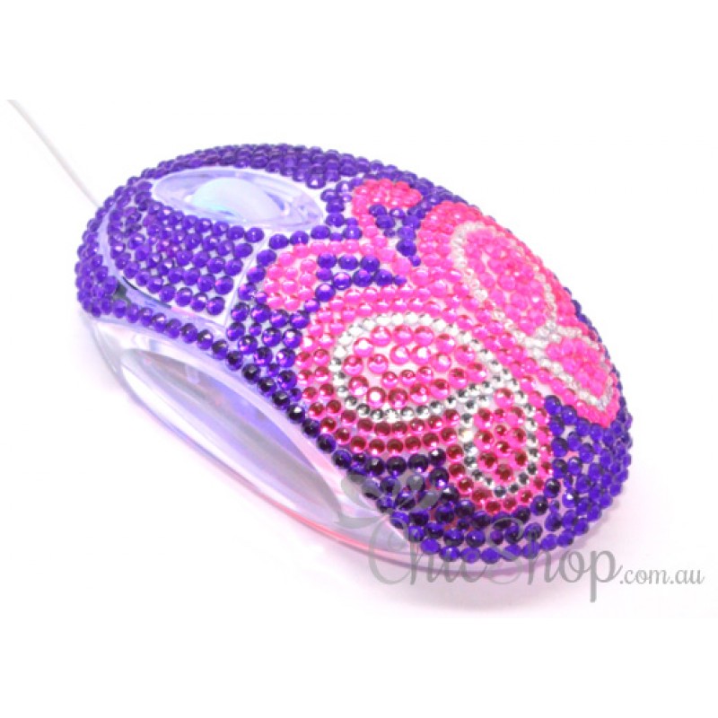Purple/Pink Butterfly Crystal USB Optical Computer Mouse