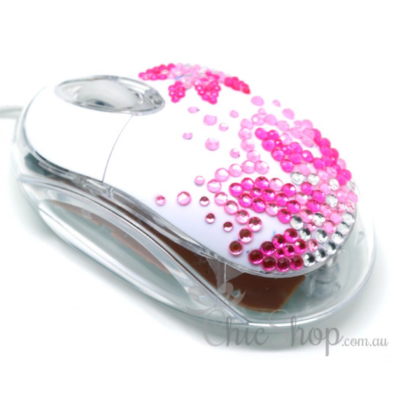 Pink Flower Crystal USB Optical Computer Mouse