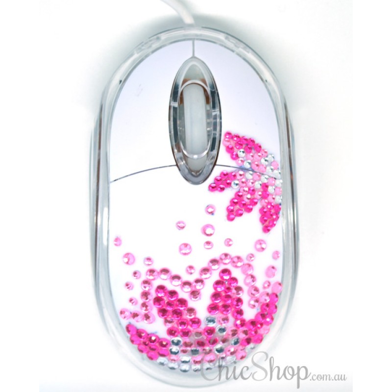 Pink Flower Crystal USB Optical Computer Mouse