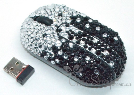 Black/Silver Wireless Crystal Bling Computer Mini Mouse