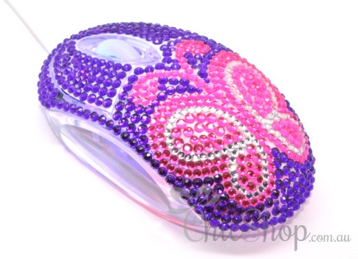 Purple/Pink Butterfly Crystal USB Optical Computer Mouse