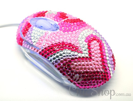 Pink Heart Crystal USB Optical Computer Mouse