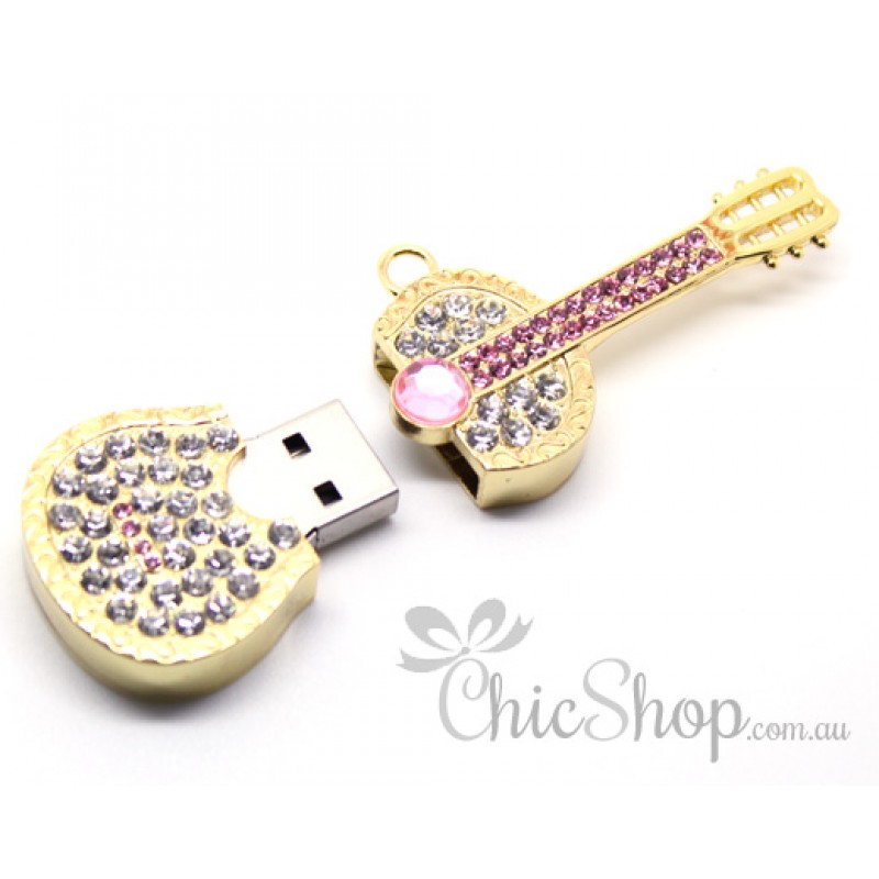 Gold Colour Guitar-Shaped Jewelry Designer USB Flash Drive 8GB