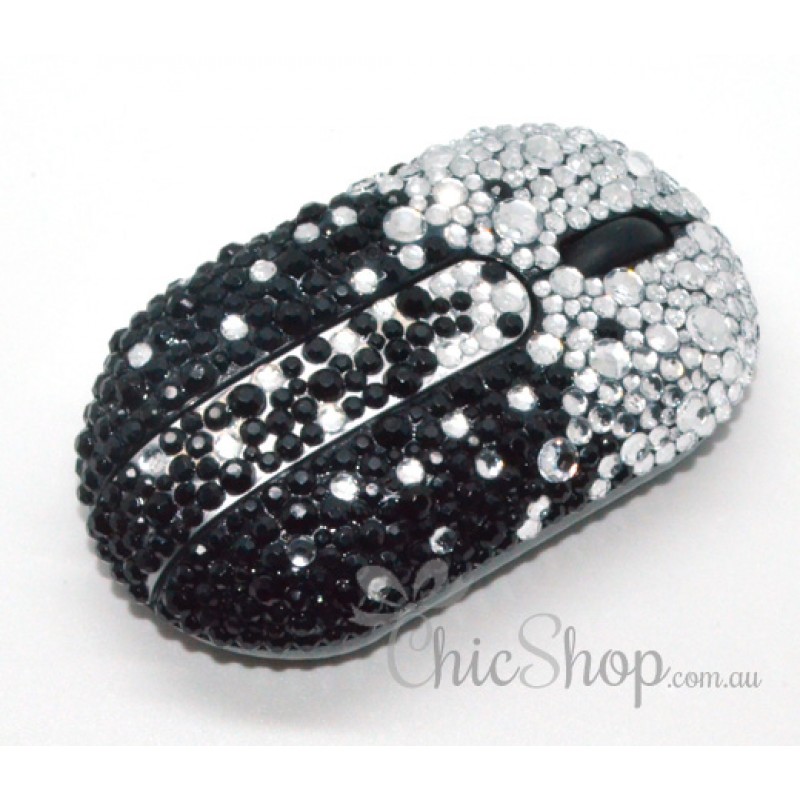 Black/Silver Wireless Crystal Bling Computer Mini Mouse