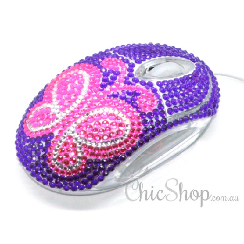 Purple/Pink Butterfly Crystal USB Optical Computer Mouse