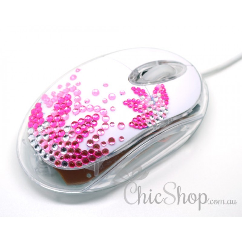 Pink Flower Crystal USB Optical Computer Mouse