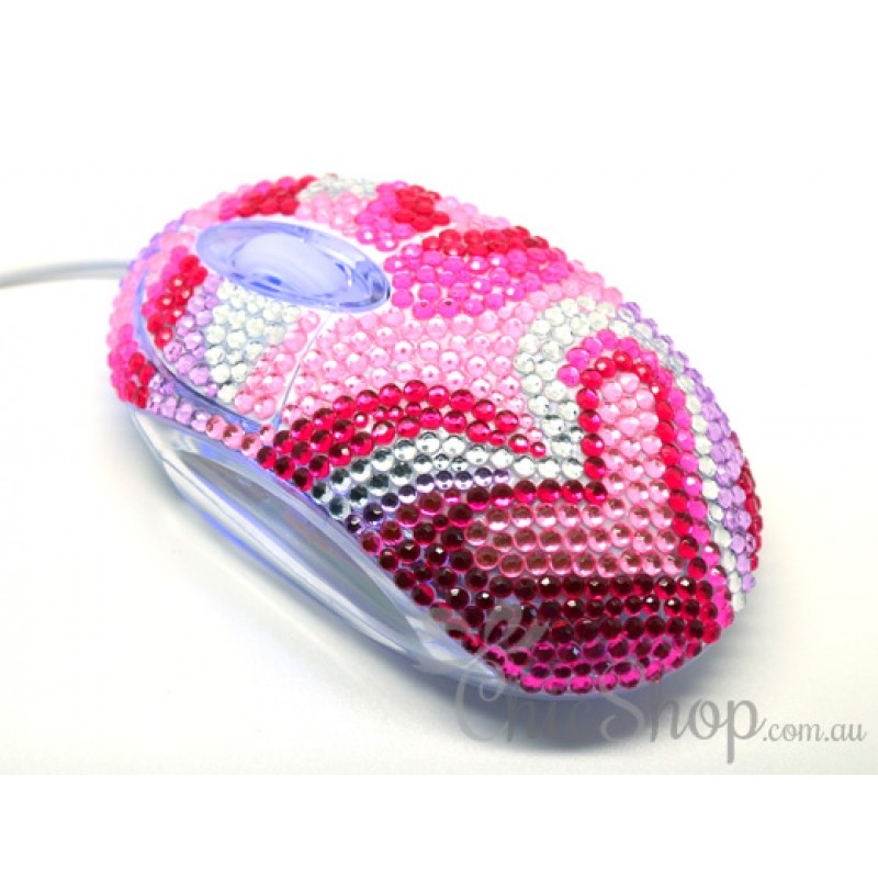 Pink Heart Crystal USB Optical Computer Mouse