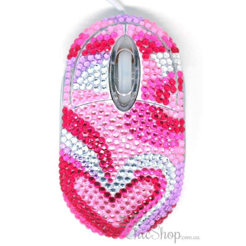 Pink Heart Crystal USB Optical Computer Mouse